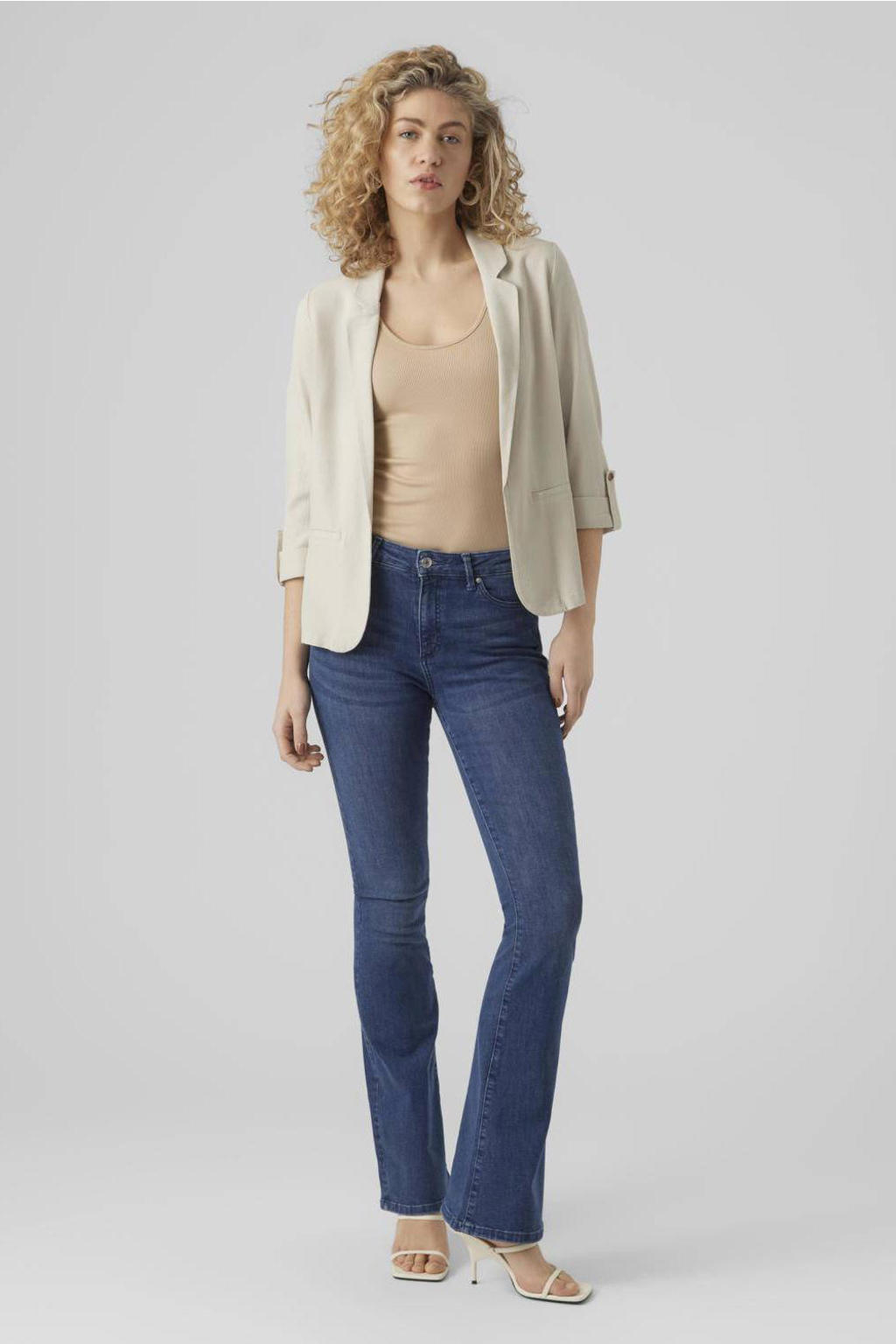 VERO MODA loose fit blazer VMJESMILO met linnen beige | wehkamp