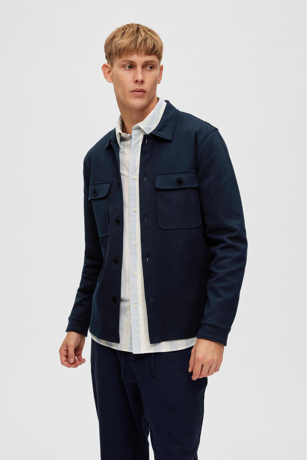 SELECTED HOMME regular fit overshirt SLHFENLEY blauw | wehkamp