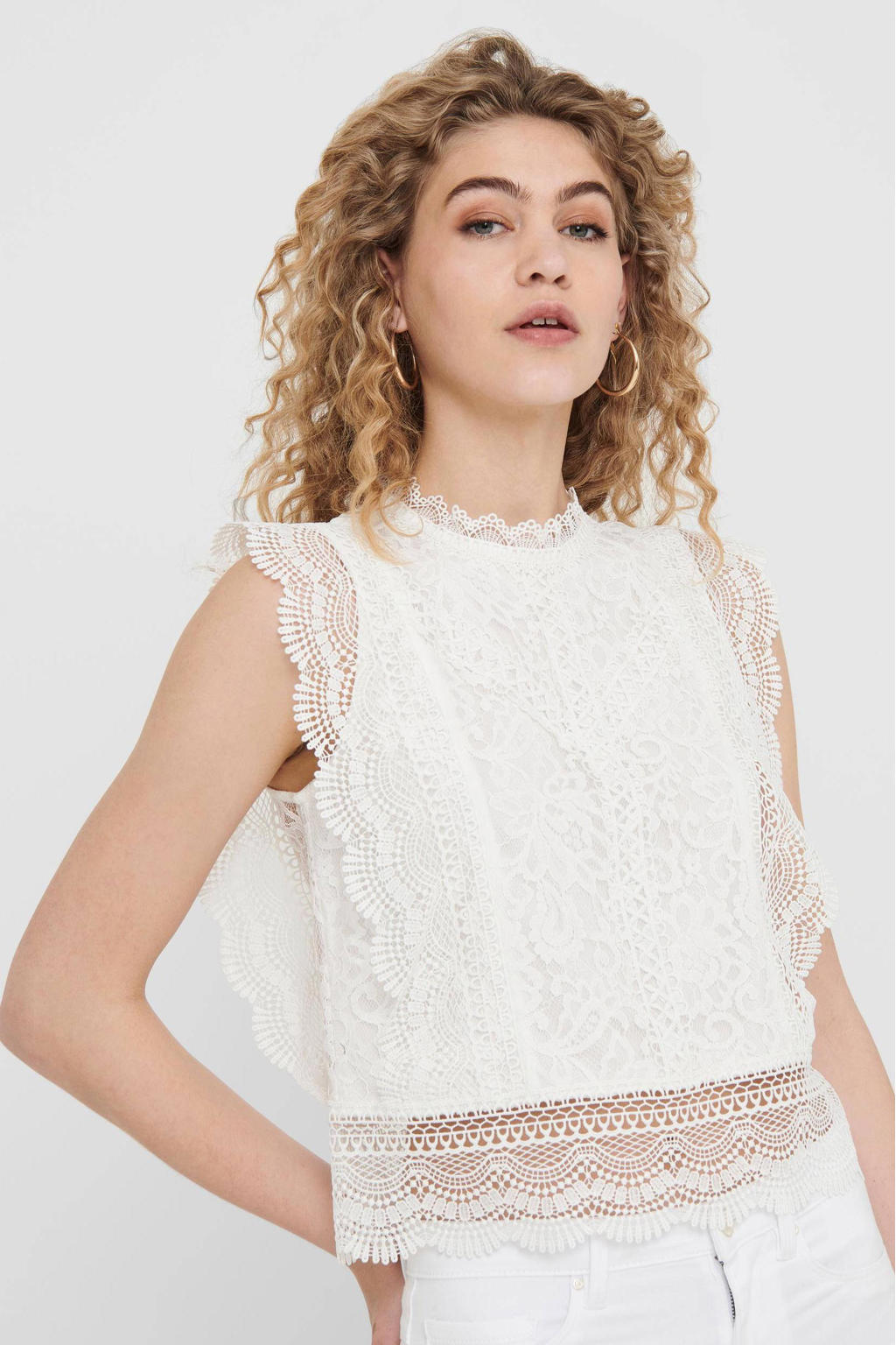 ONLY semi-transparante kanten top ONLKARO met borduursels wit | wehkamp