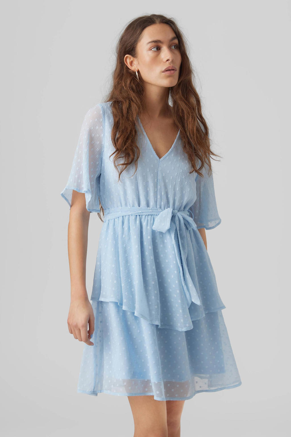 VERO MODA semi-transparante jurk VMLOVA met stippen en volant blauw ...