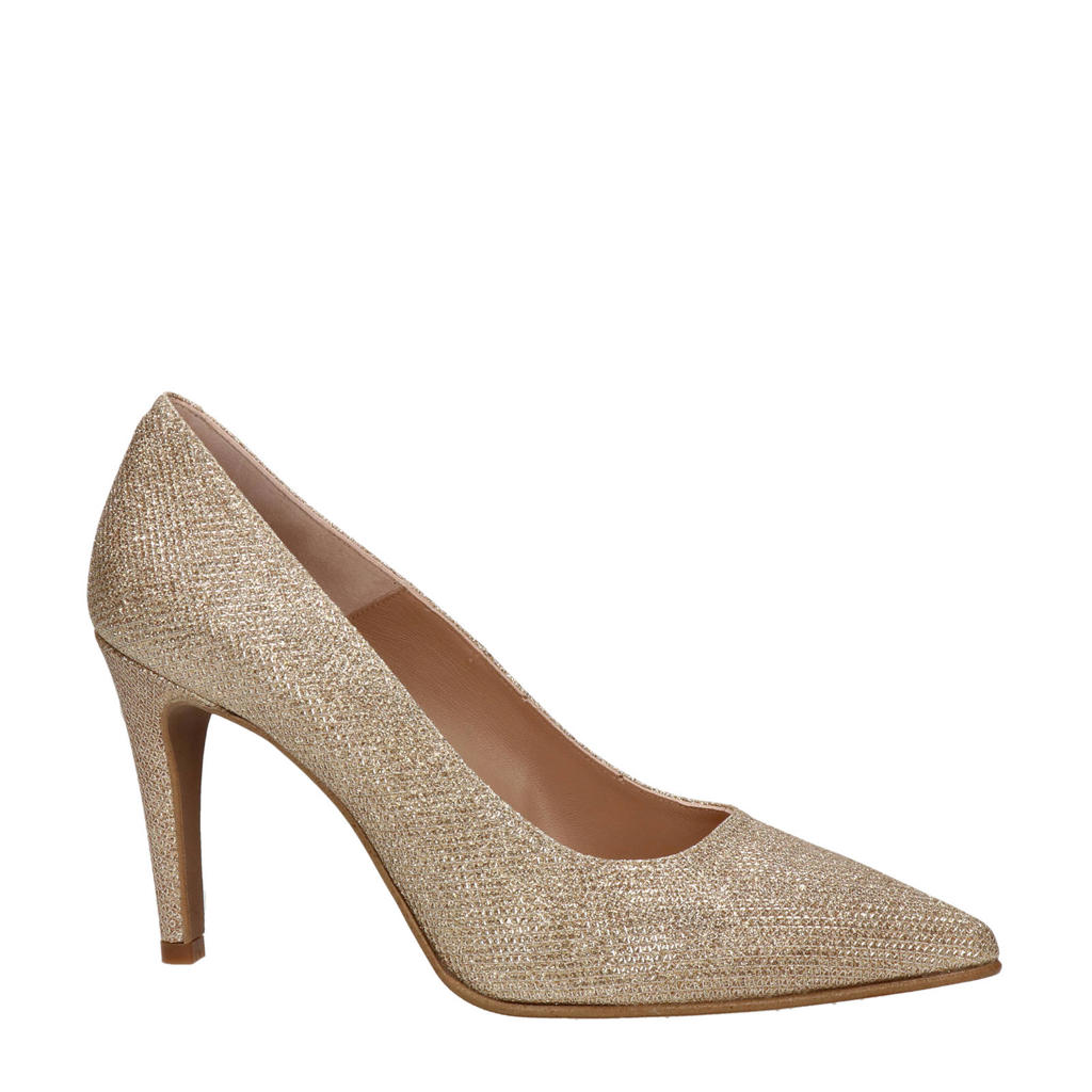Nelson leren pumps met glitters goud | wehkamp