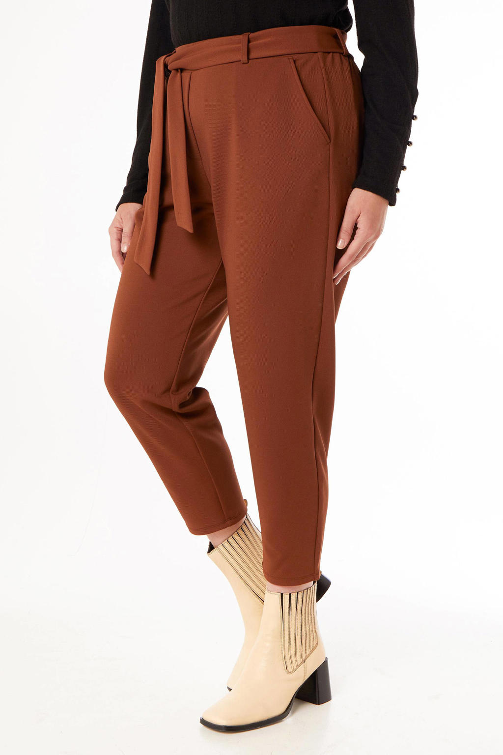 MS Mode cropped straight fit broek bruin | wehkamp