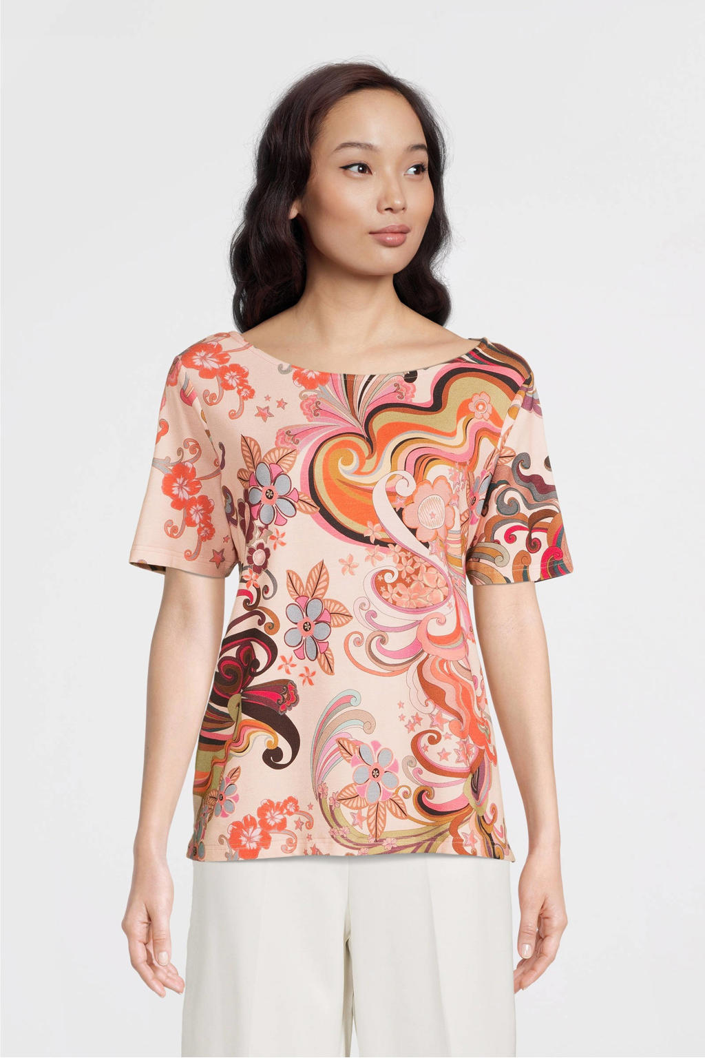 NED top met paisleyprint lichtroze/ecru/oranje | wehkamp