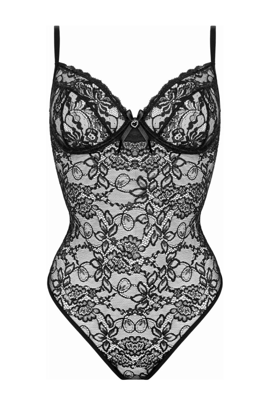 Christine le Duc kanten stringbody met beugel Melinda zwart | wehkamp