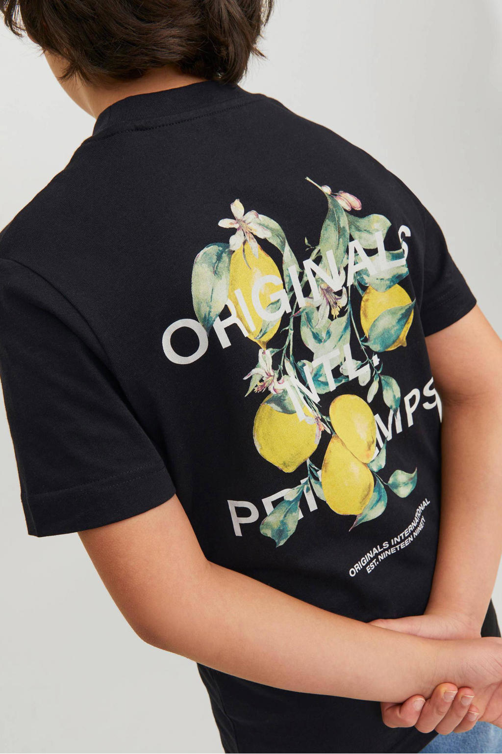 JACK & JONES JUNIOR T-shirt JORFLORES met backprint zwart | wehkamp