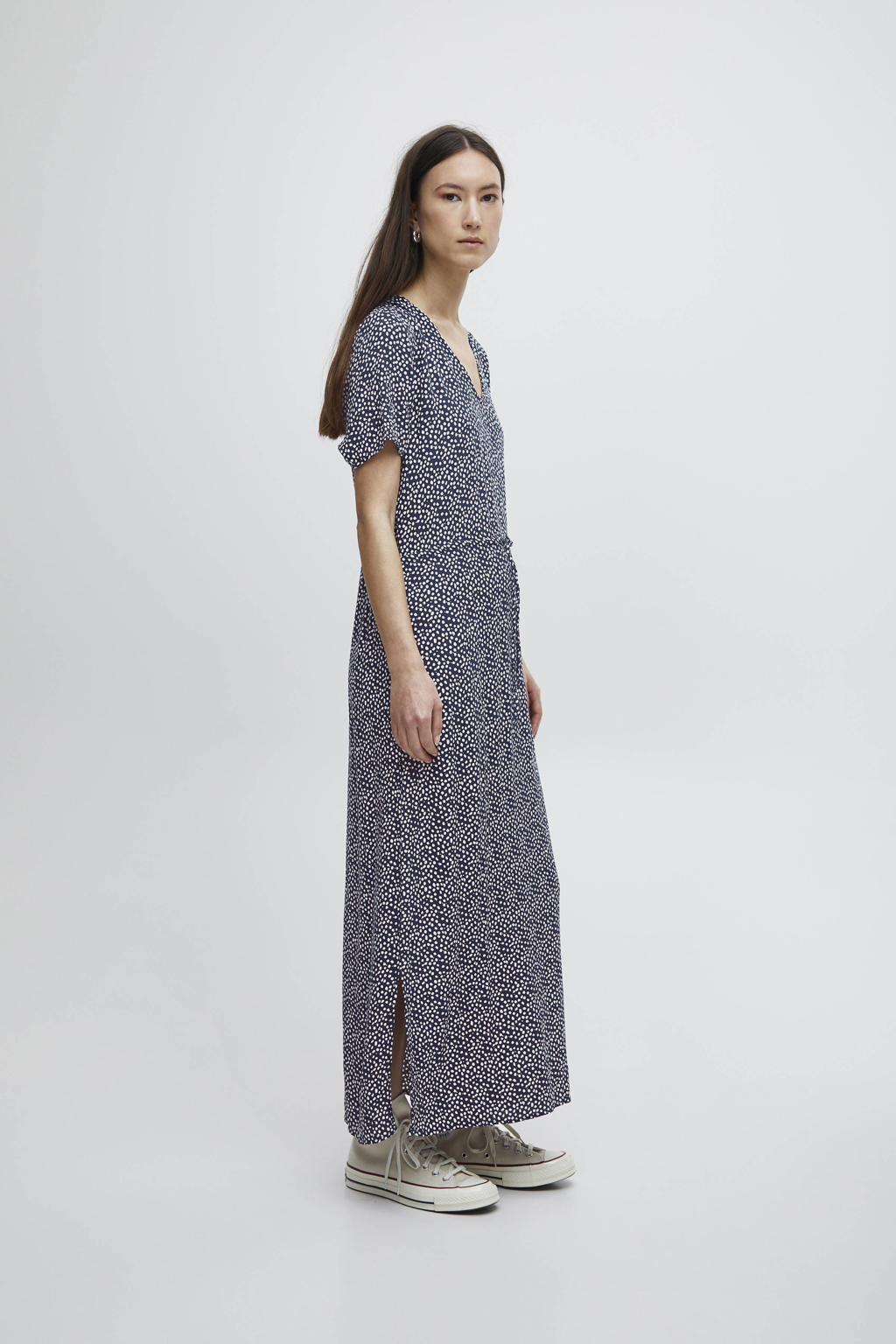 ICHI maxi jurk IHMARRAKECH met all over print donkerblauw/wit | wehkamp