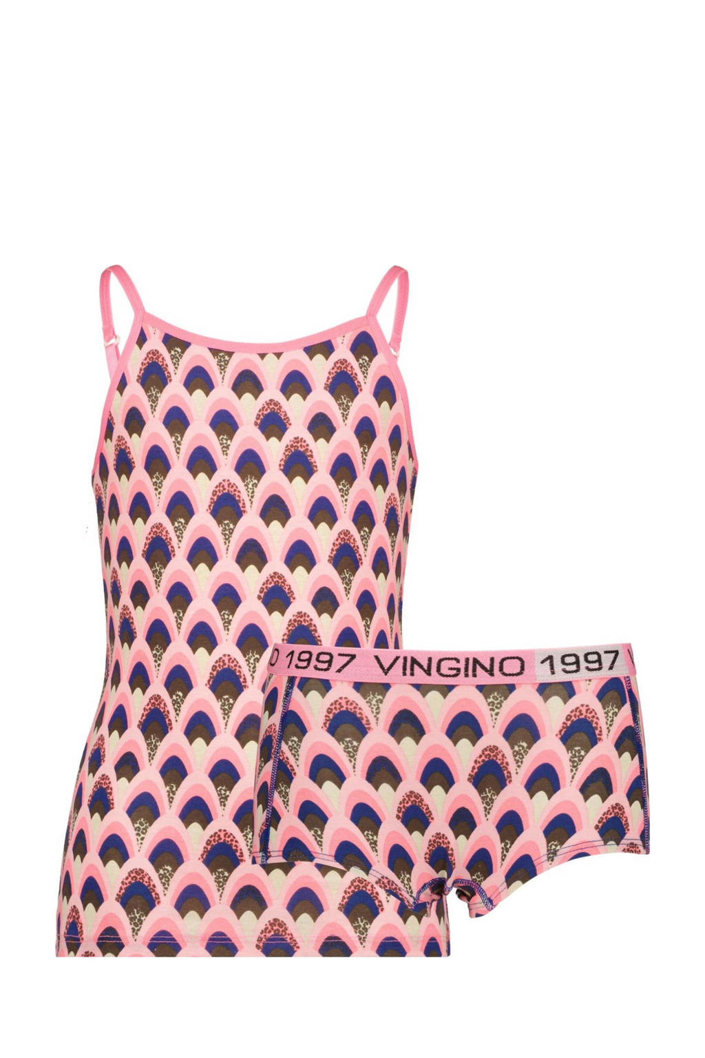Vingino singlet + short met all over print roze | wehkamp