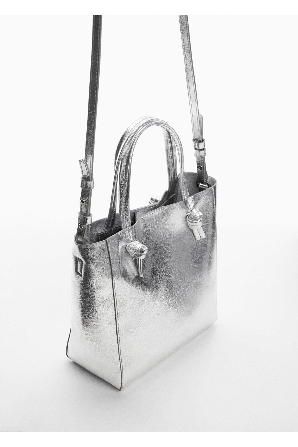 Mango metallic mini shopper zilverkleurig | wehkamp