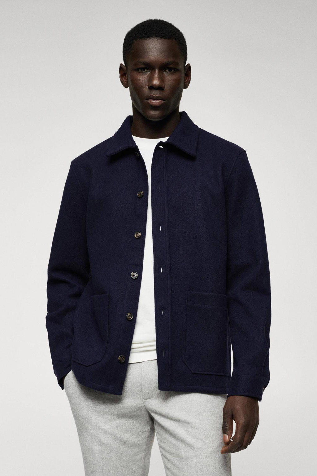 Mango Man regular fit overshirt marine | wehkamp