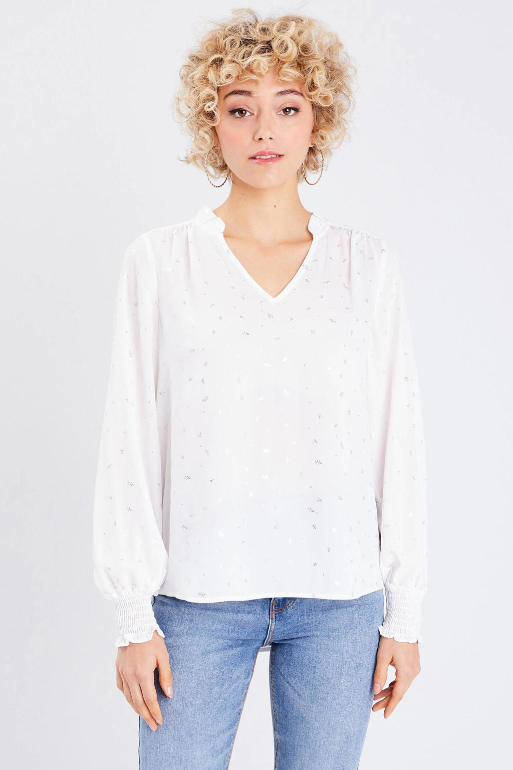 Cache Cache top met all over print en ruches wit | wehkamp