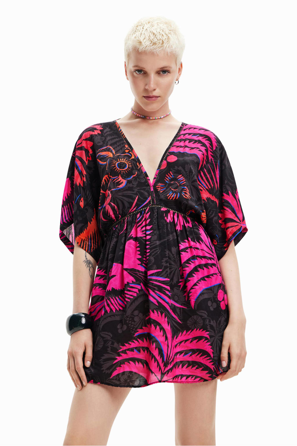 Desigual strandtuniek fuchsia/zwart/rood | wehkamp