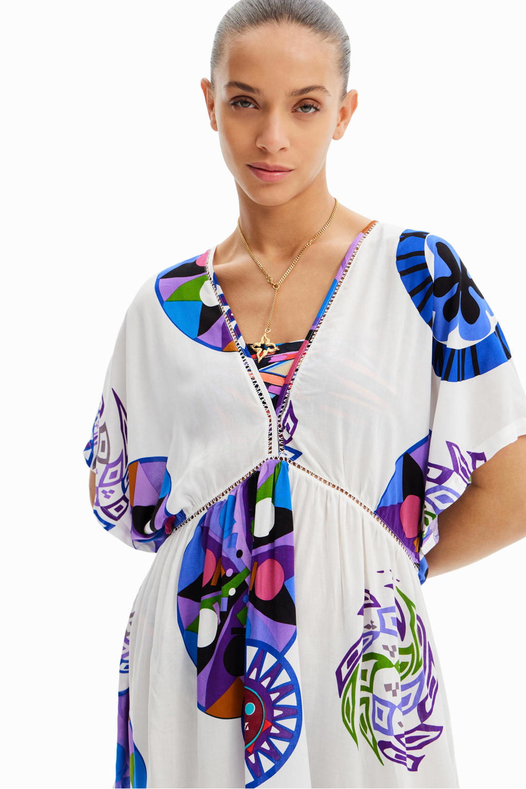 Desigual strandtuniek wit/blauw | wehkamp