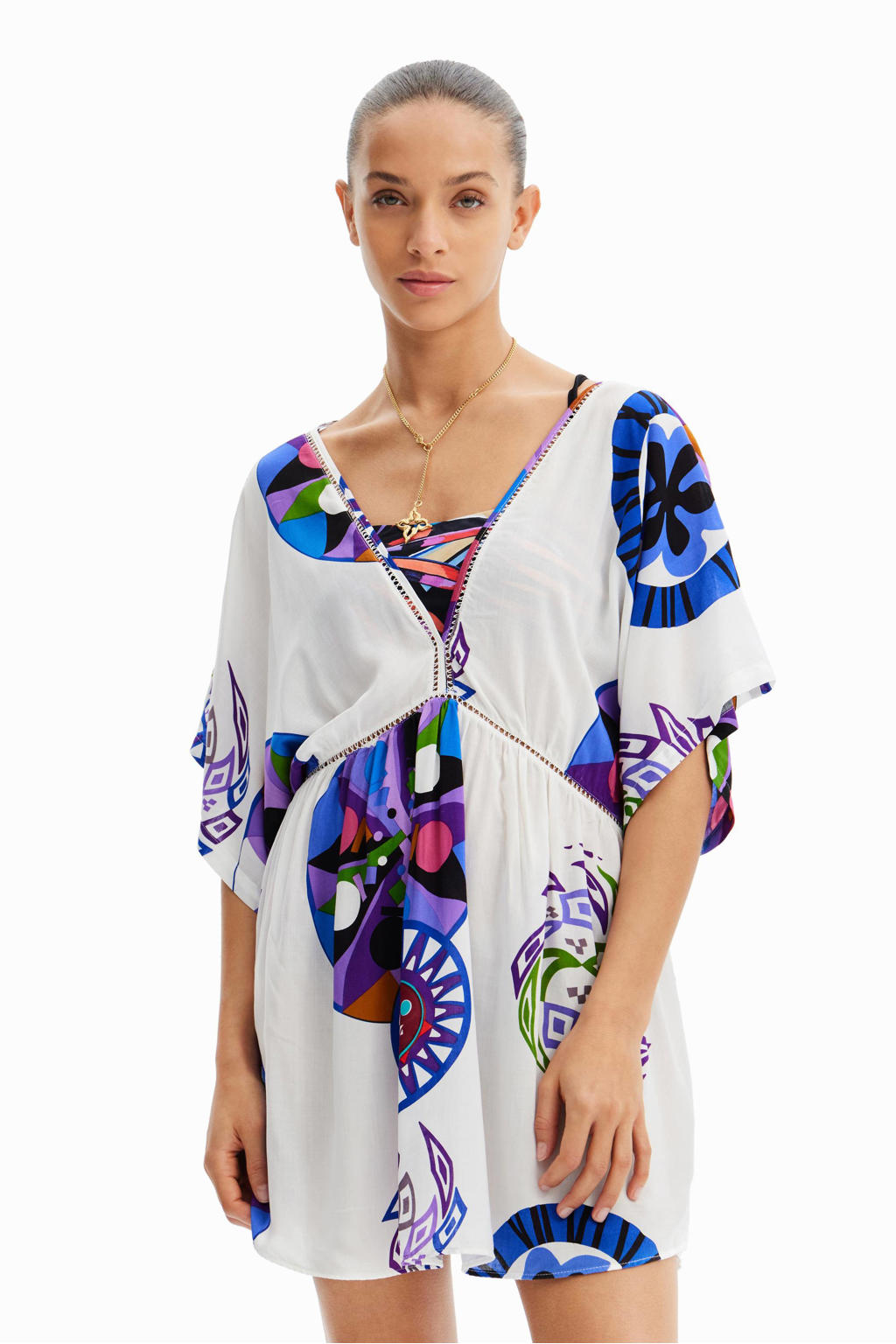 Desigual strandtuniek wit/blauw | wehkamp