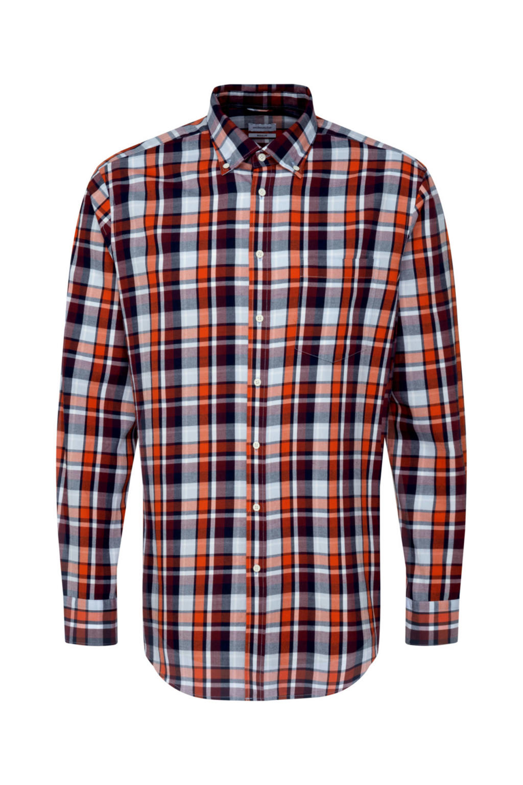 Seidensticker geruit regular fit overhemd oranje | wehkamp