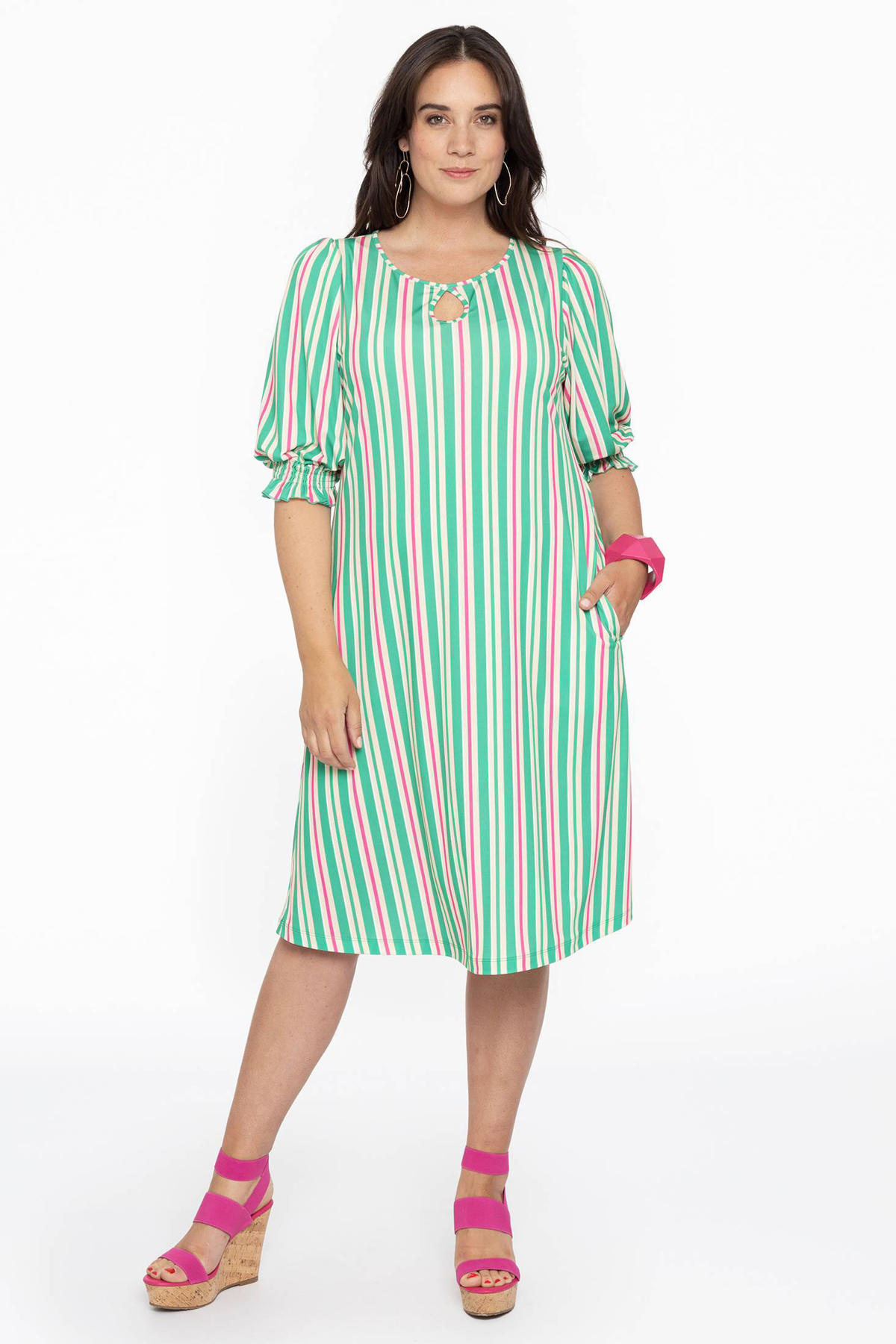 YOEK gestreepte jurk DOLCE van travelstof groen | wehkamp