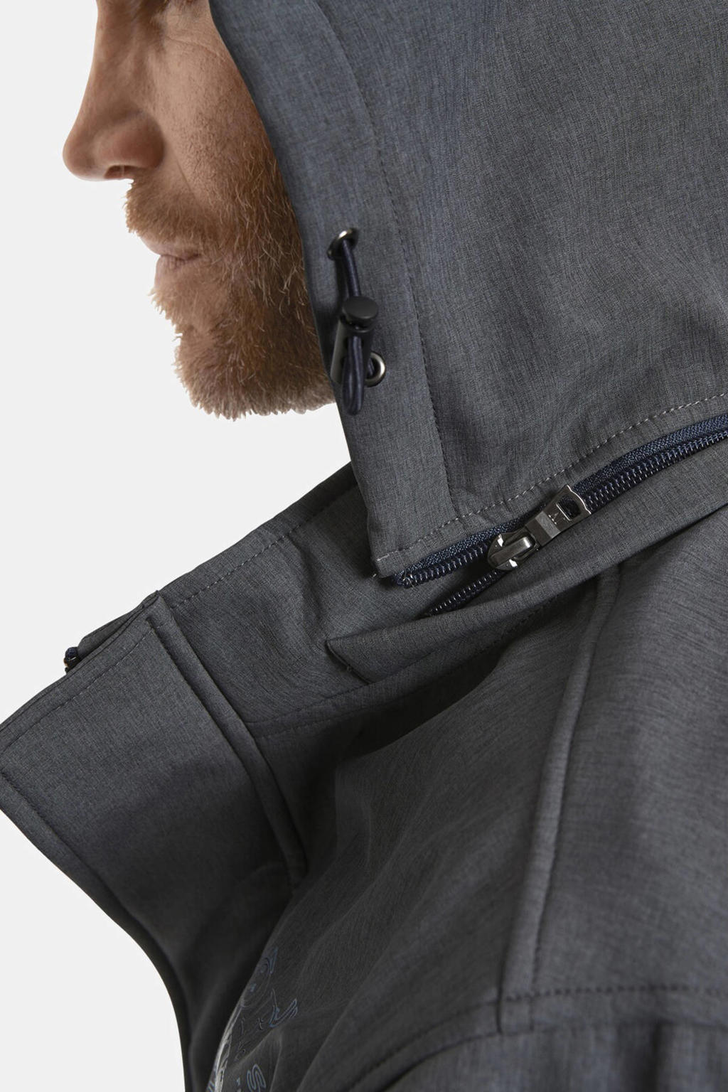 Jan Vanderstorm softshell jas FRAKE Plus Size met printopdruk grijs melange | wehkamp