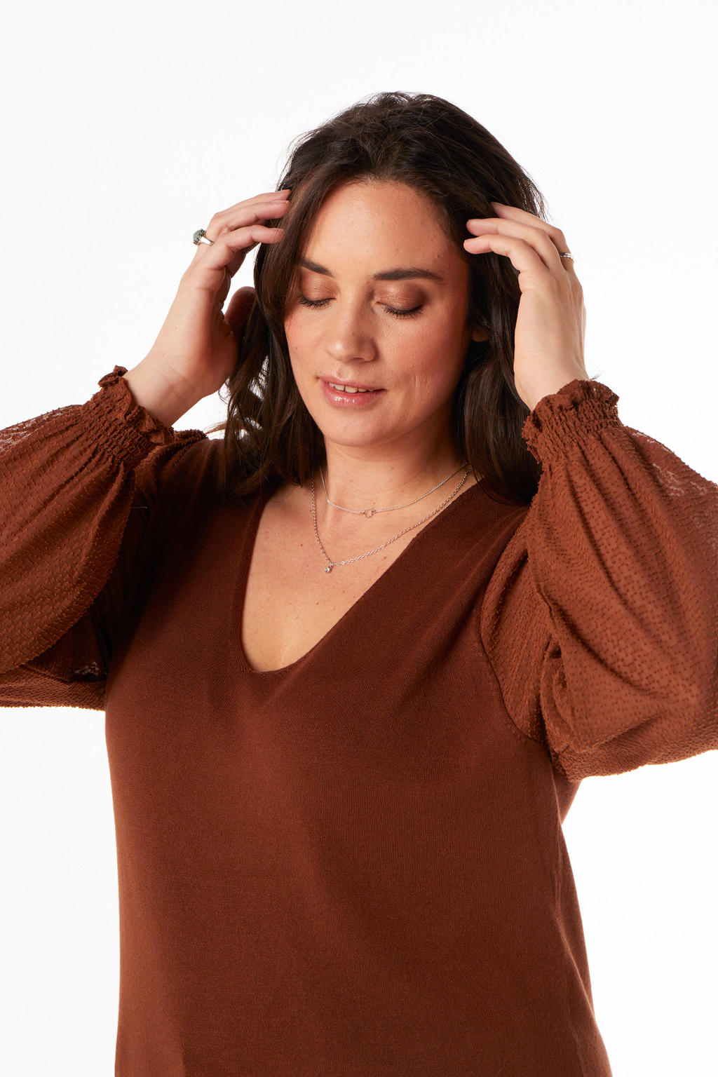 MS Mode semi-transparante top bruin | wehkamp