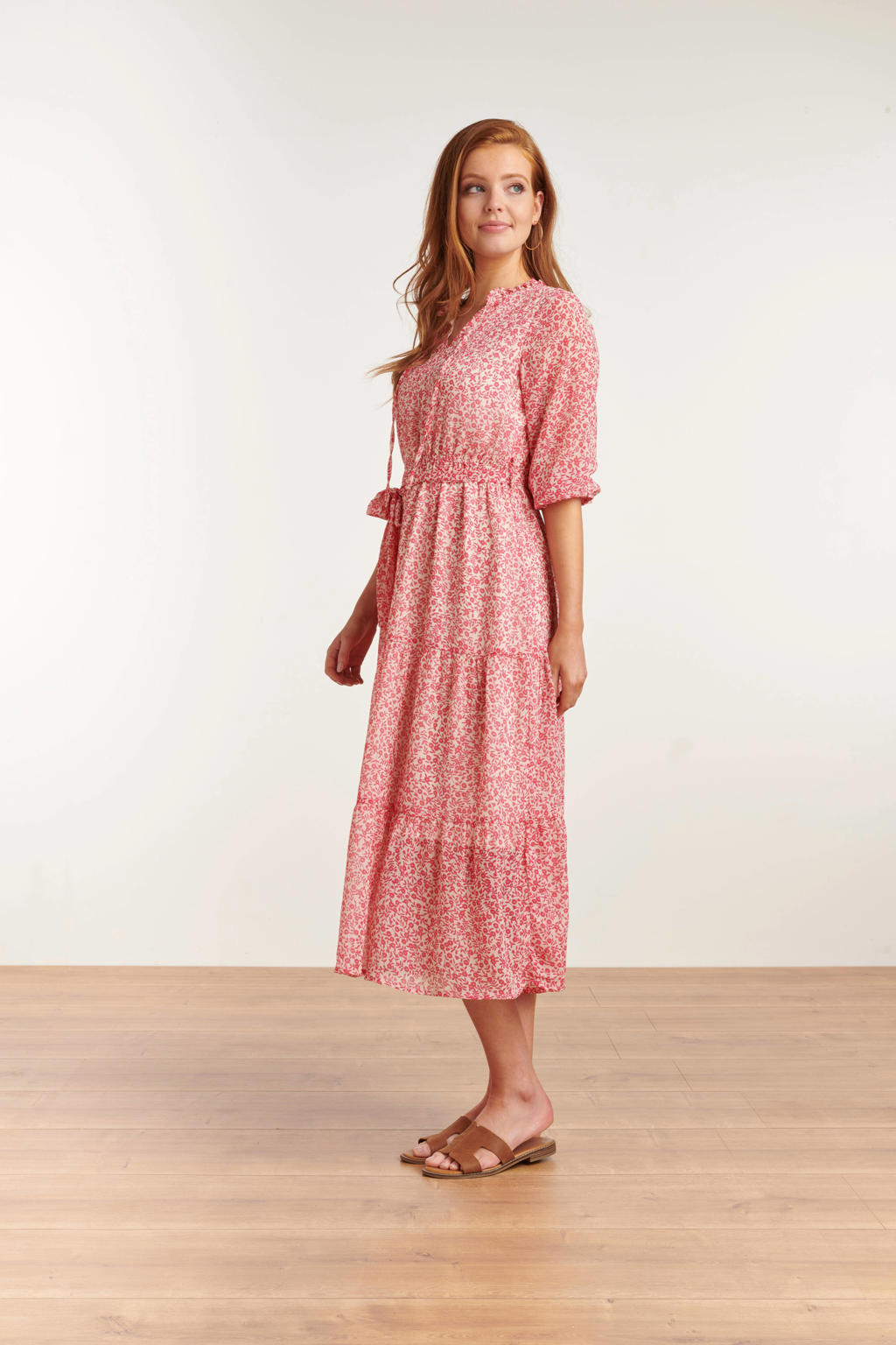 Smashed Lemon gebloemde trapeze jurk Lida ivoor/roze | wehkamp