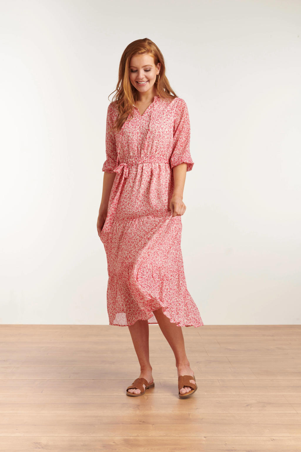 Smashed Lemon gebloemde trapeze jurk Lida ivoor/roze | wehkamp