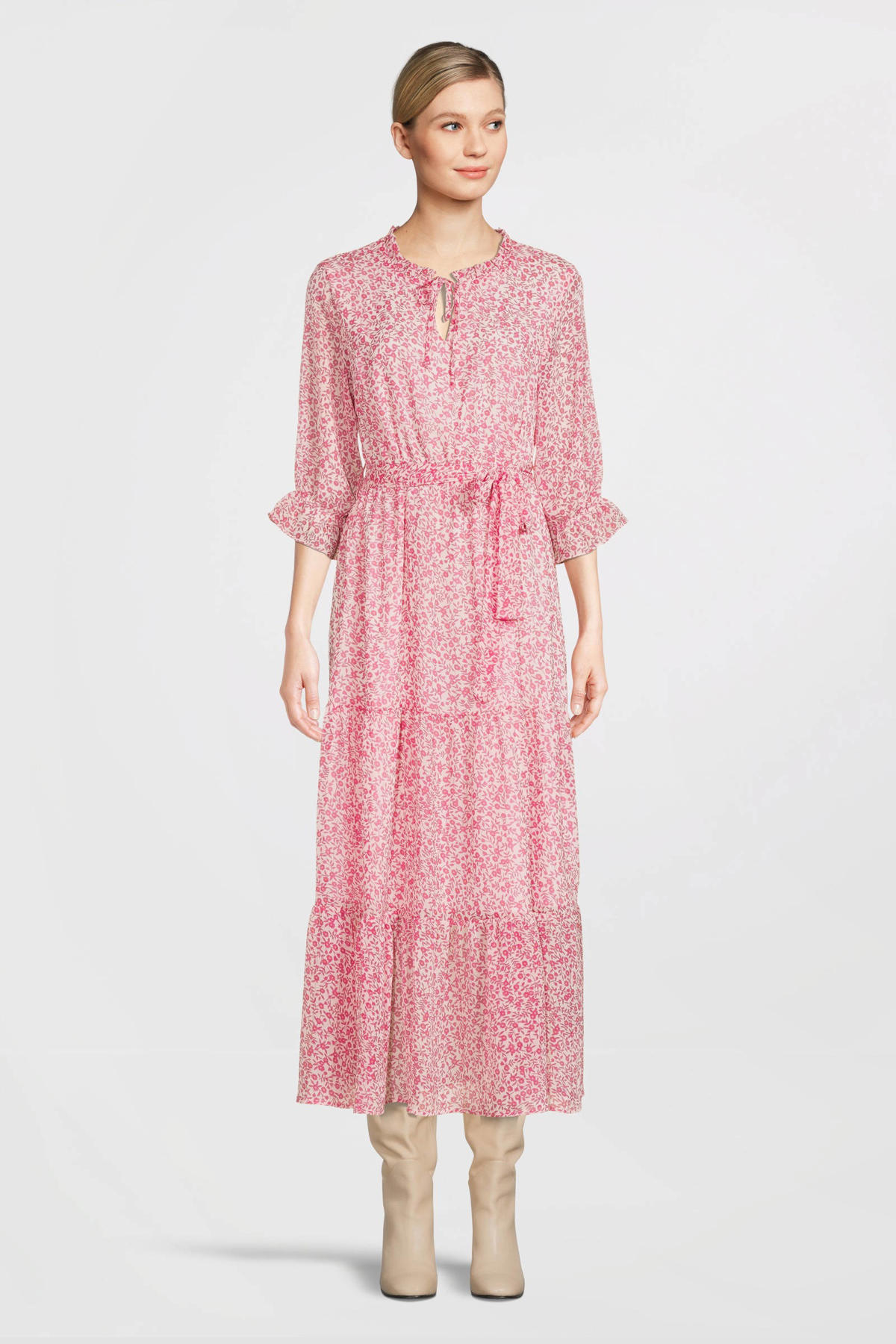 Smashed Lemon gebloemde trapeze jurk Lida ivoor/roze | wehkamp