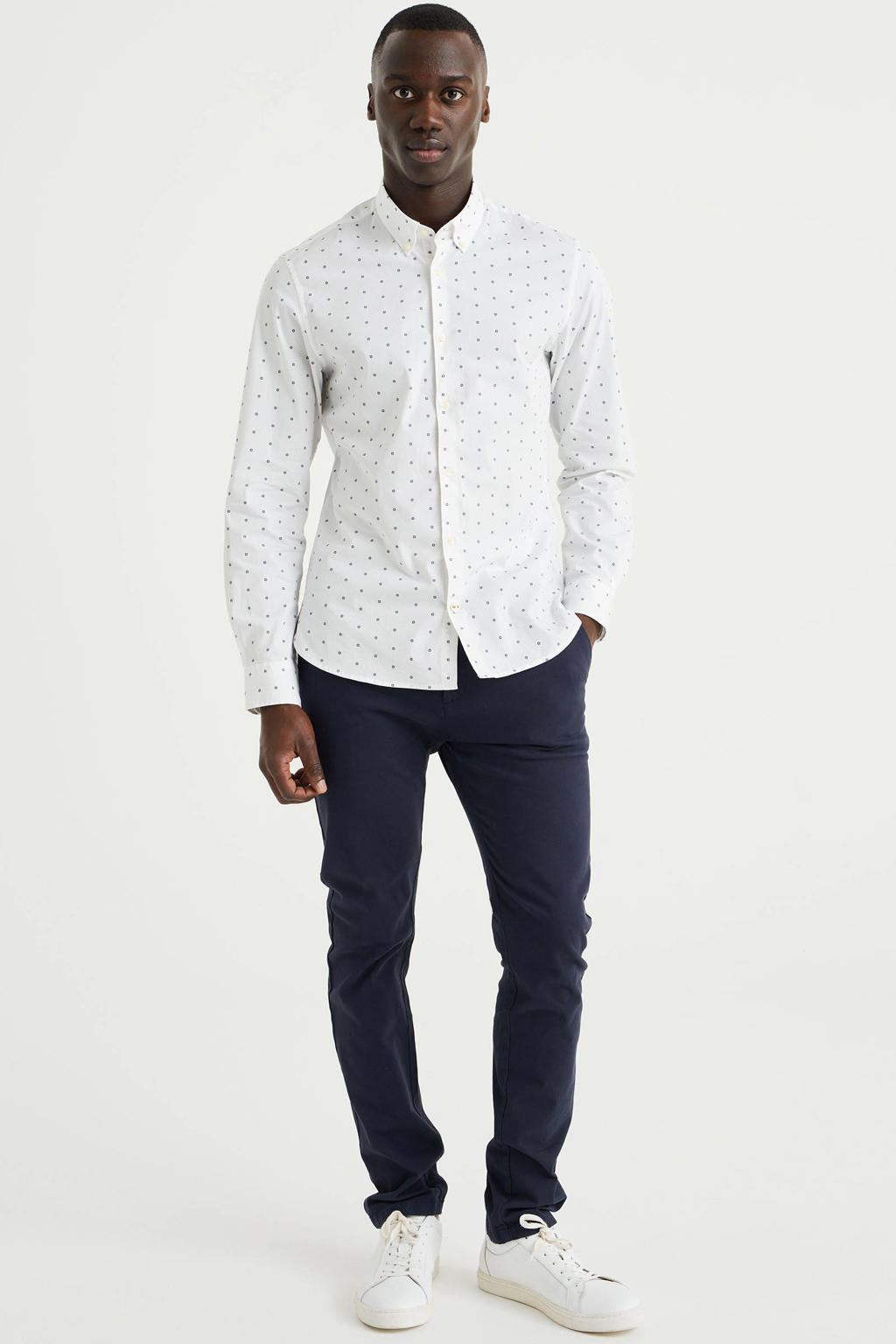 WE Fashion slim fit overhemd met all over print white melange | wehkamp
