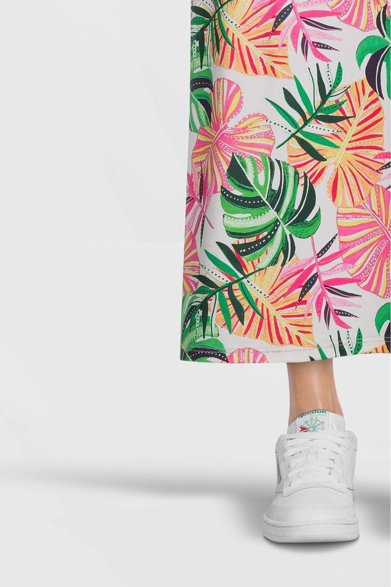 Smashed Lemon maxi jurk Marley met bladprint en plooien wit/roze/groen ...