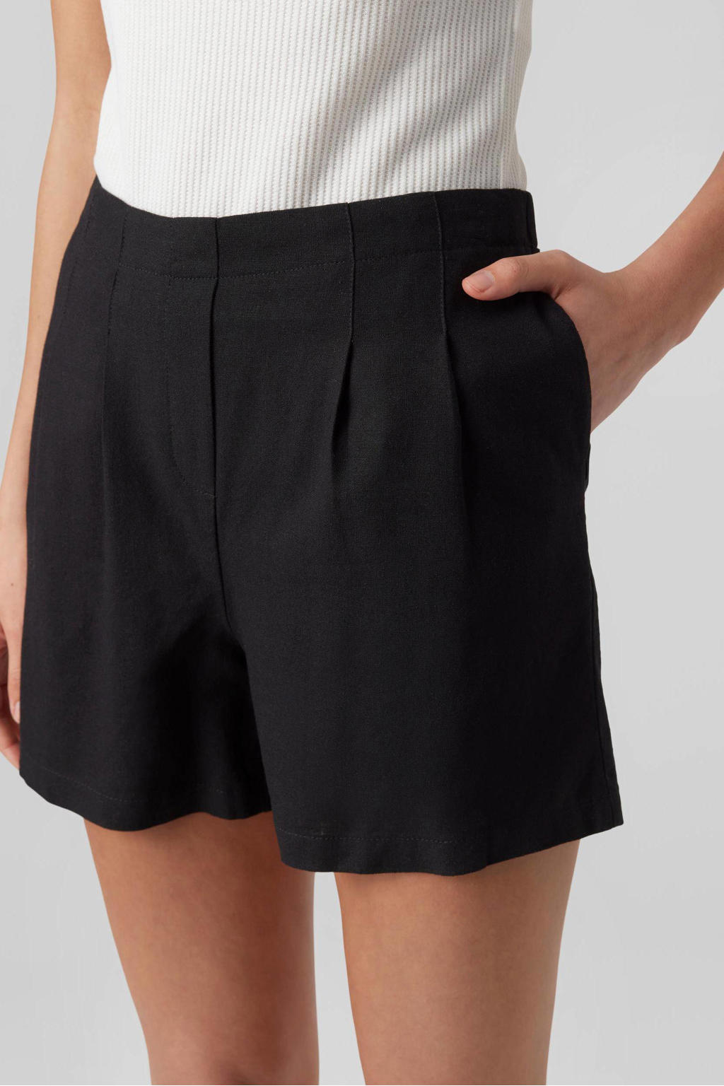 VERO MODA high waist regular fit short VMJESMILO met linnen zwart | wehkamp