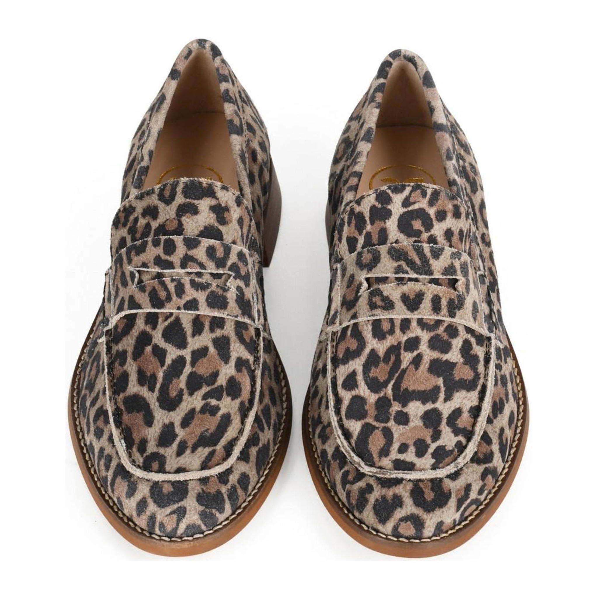 PS Poelman Vorde leren loafers met panterprint bruin | wehkamp