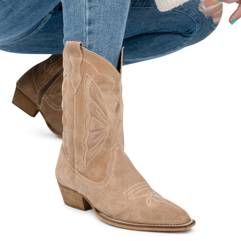 PS Poelman Moco suède cowboylaarzen beige | wehkamp