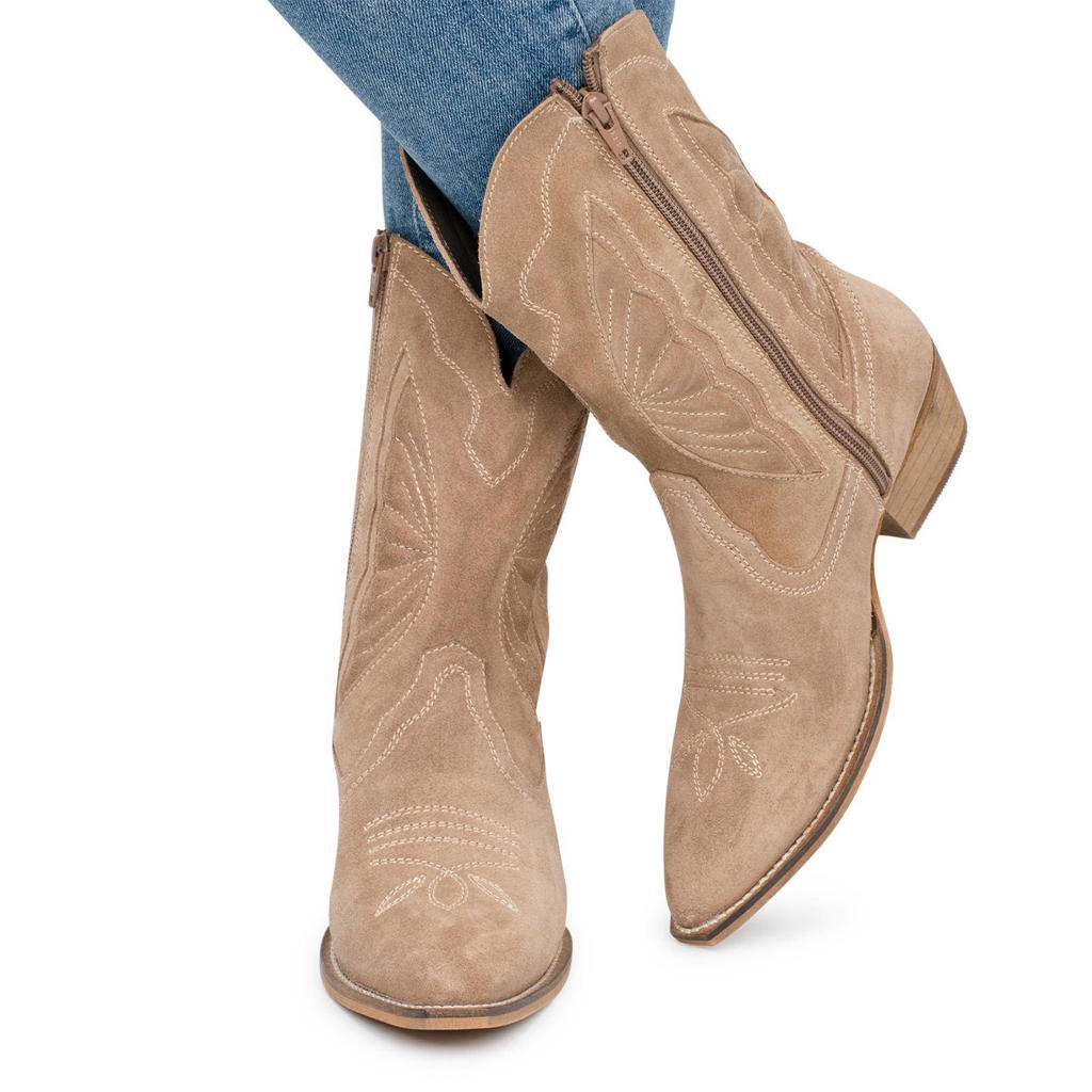 PS Poelman Moco suède cowboylaarzen beige | wehkamp