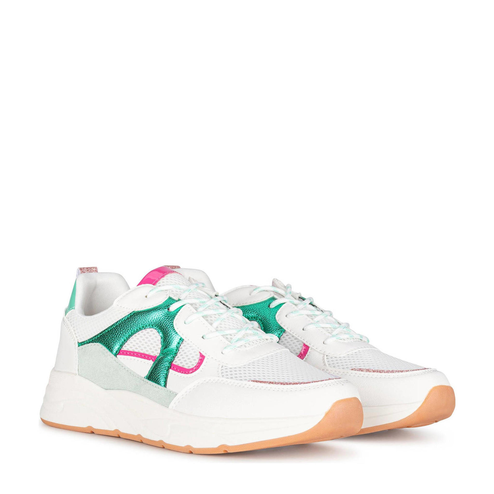 POSH by Poelman River chunky sneakers wit/groen | wehkamp