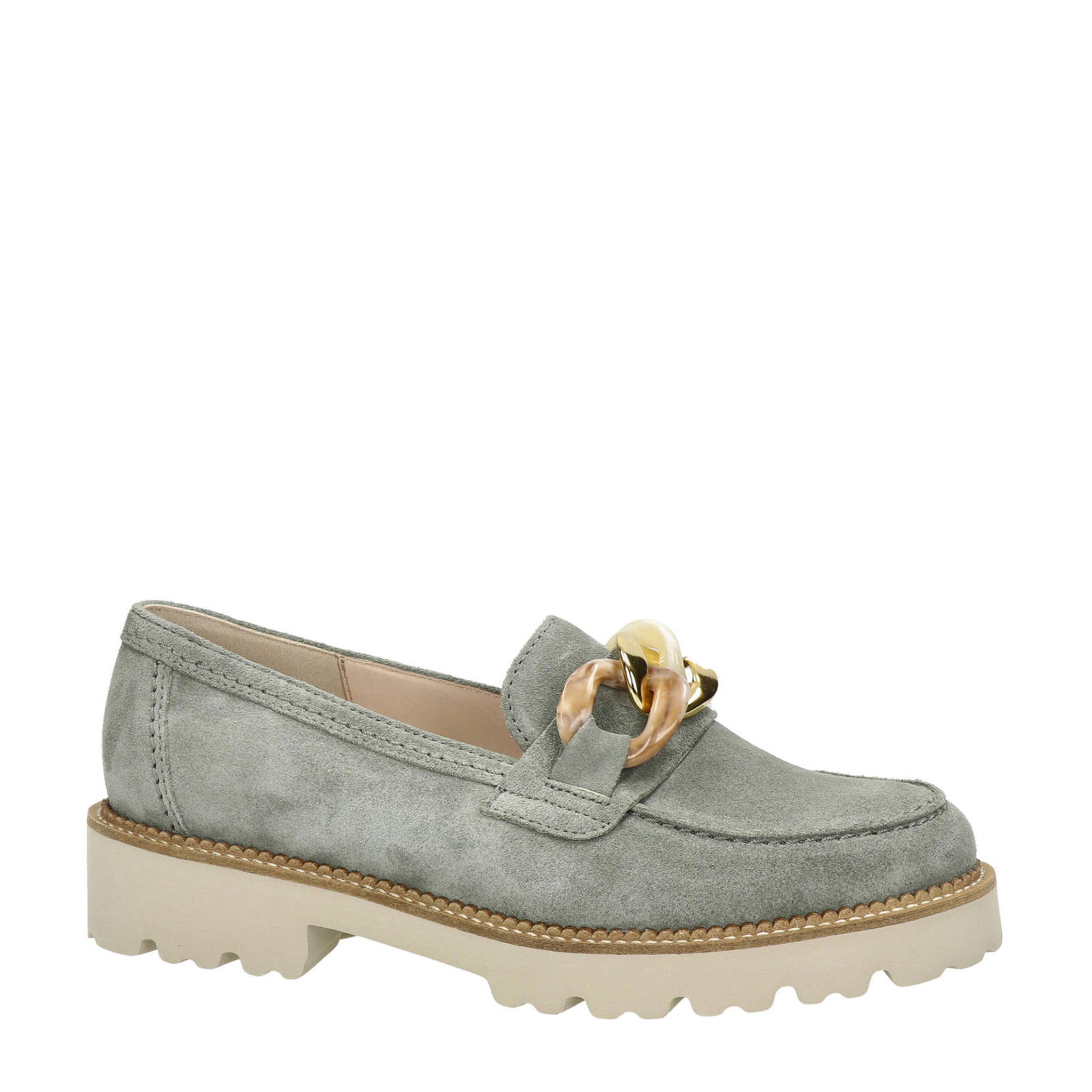 Gabor chunky suède loafers met ketting lichtgroen | wehkamp