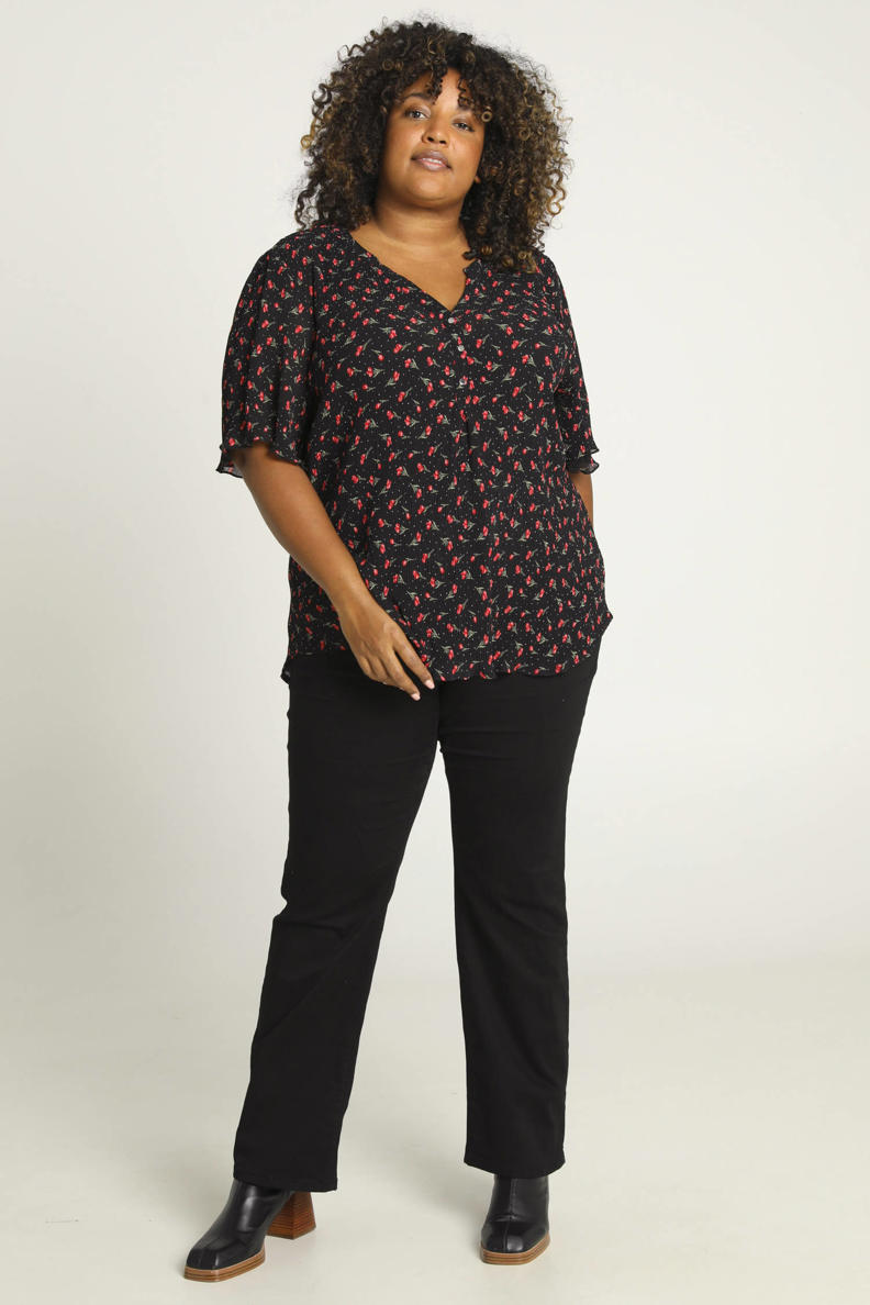 Paprika gebloemde top zwart/rood/groen | wehkamp