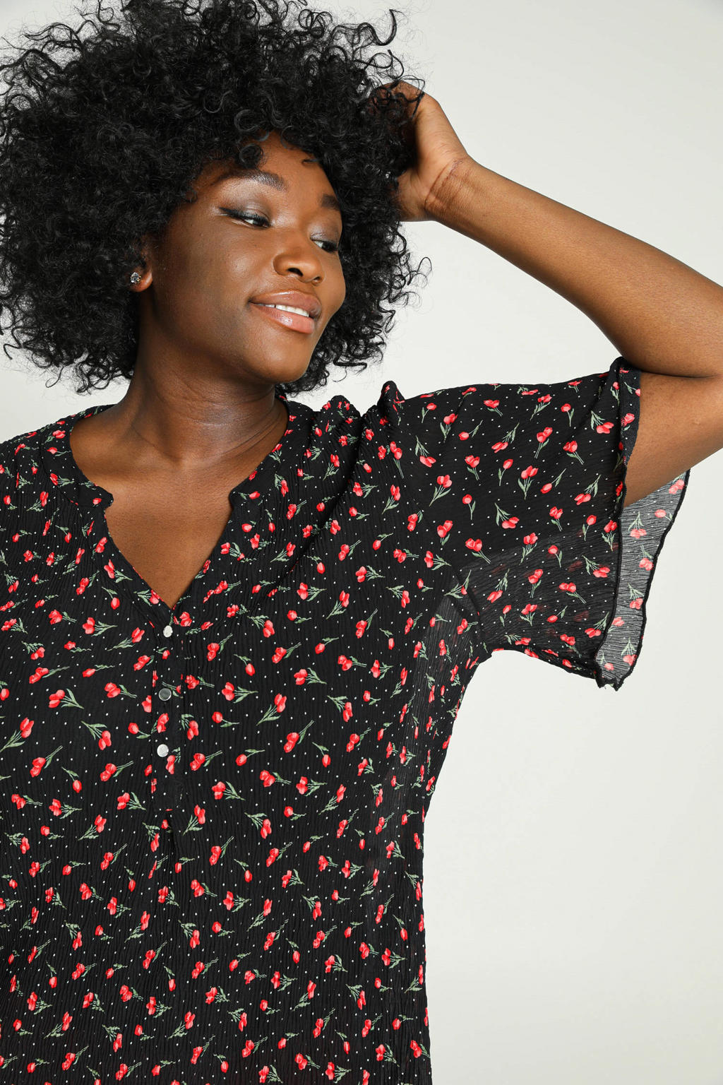 Paprika gebloemde top zwart/rood/groen | wehkamp