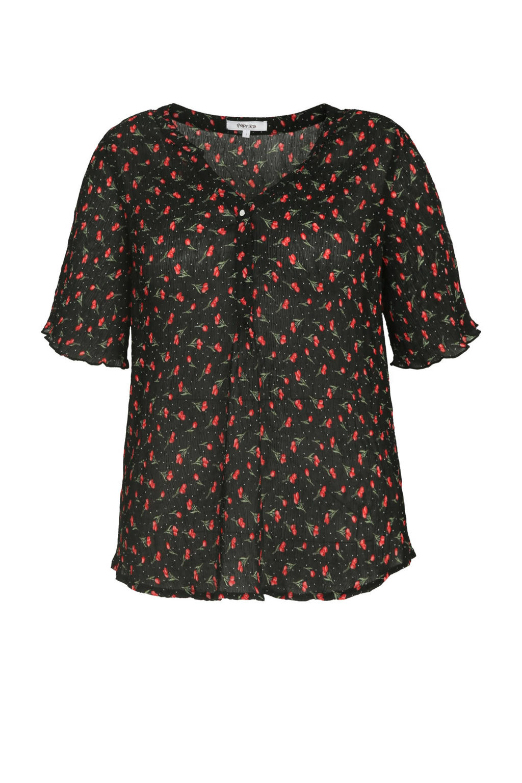 Paprika gebloemde top zwart/rood/groen | wehkamp