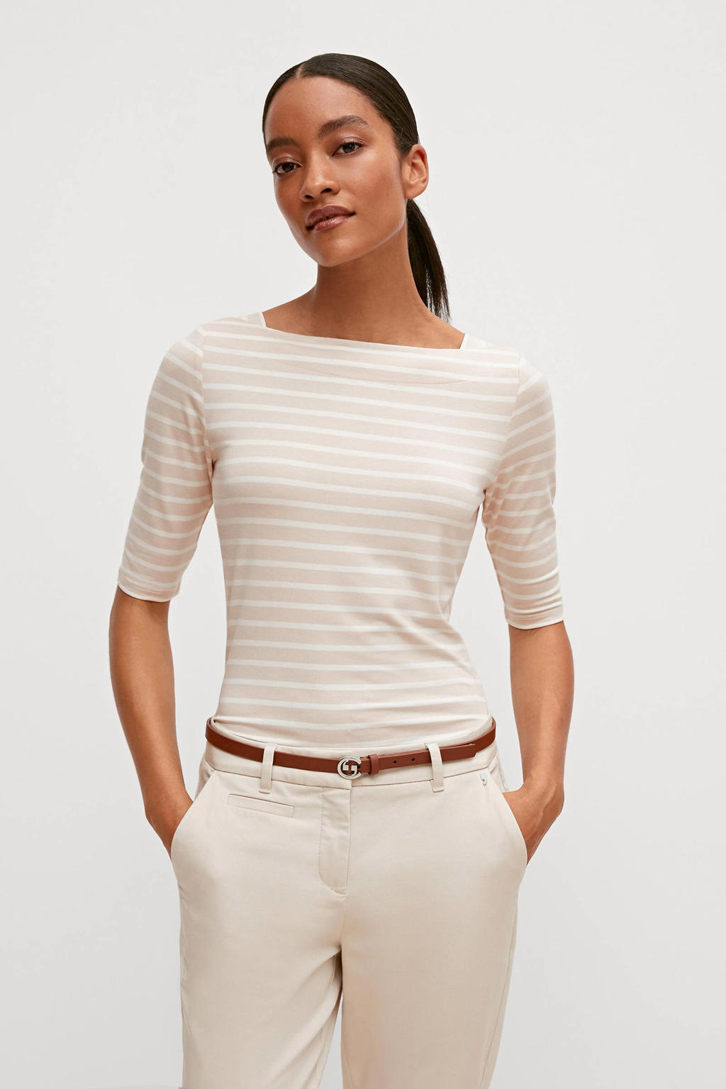 comma gestreepte top beige/wit | wehkamp