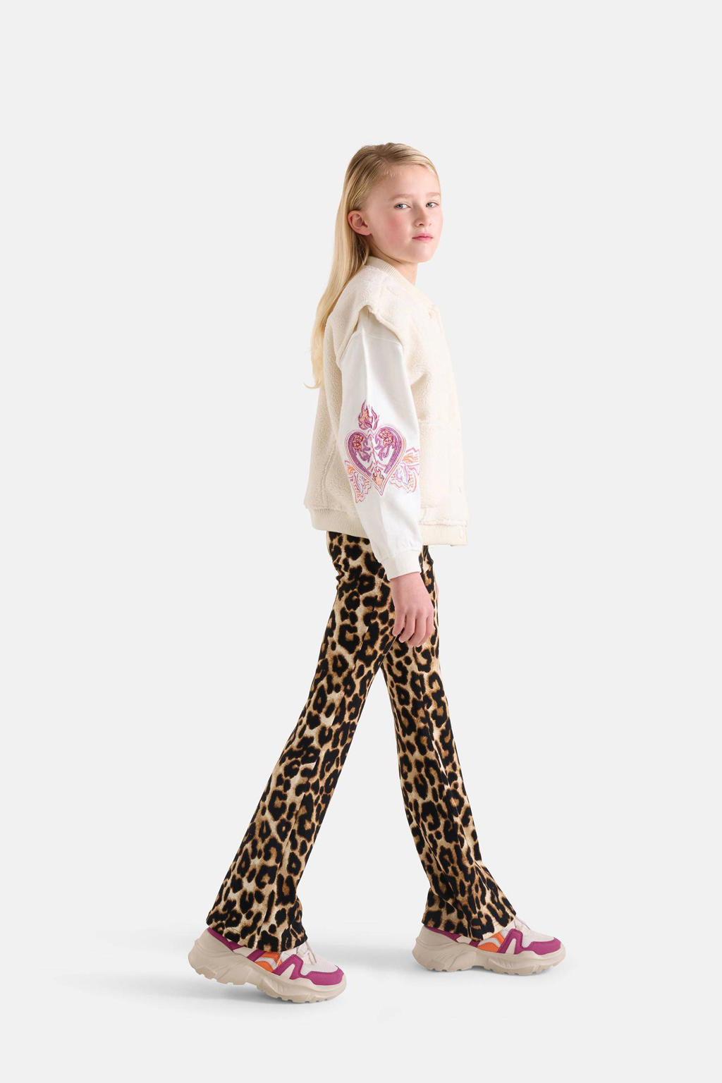 Shoeby flared broek met panterprint bruin/zwart | wehkamp
