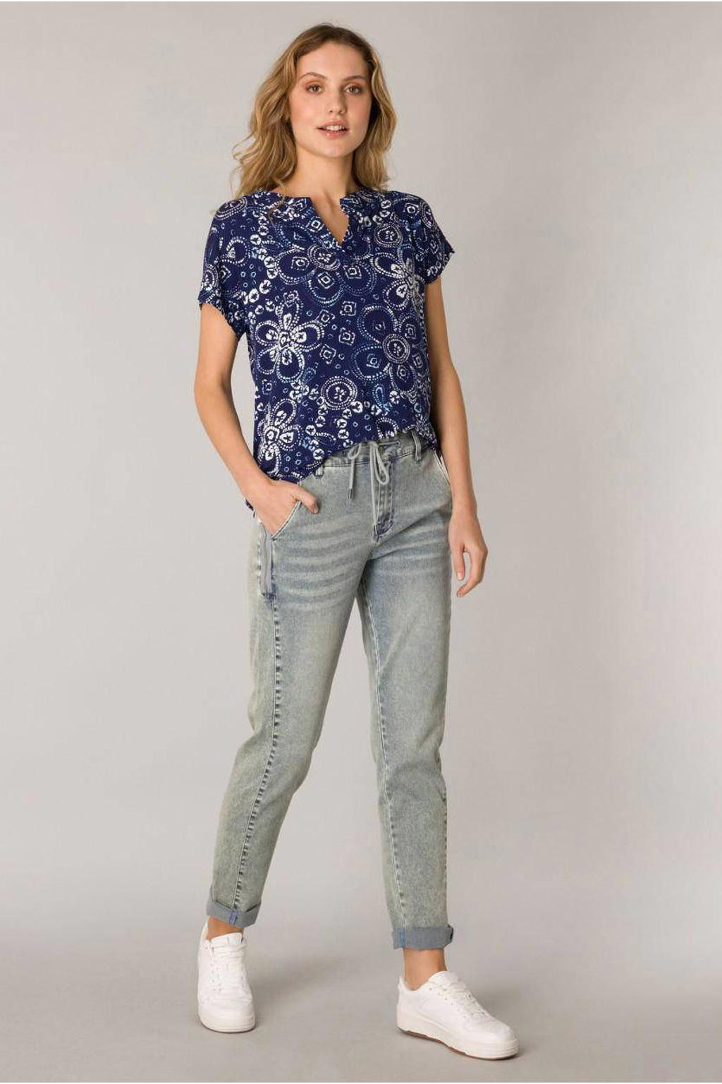 Yest T-shirt met all over print donkerblauw/wit | wehkamp