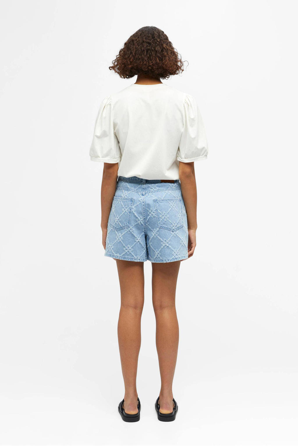 OBJECT high waist wide leg denim short OBJMOJI met all over print en ...