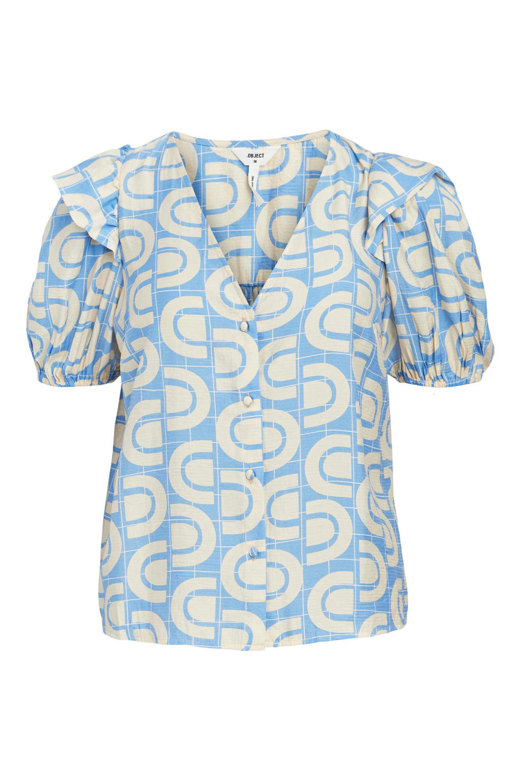 OBJECT blouse OBJADA met all over print en ruches blauw/ecru | wehkamp