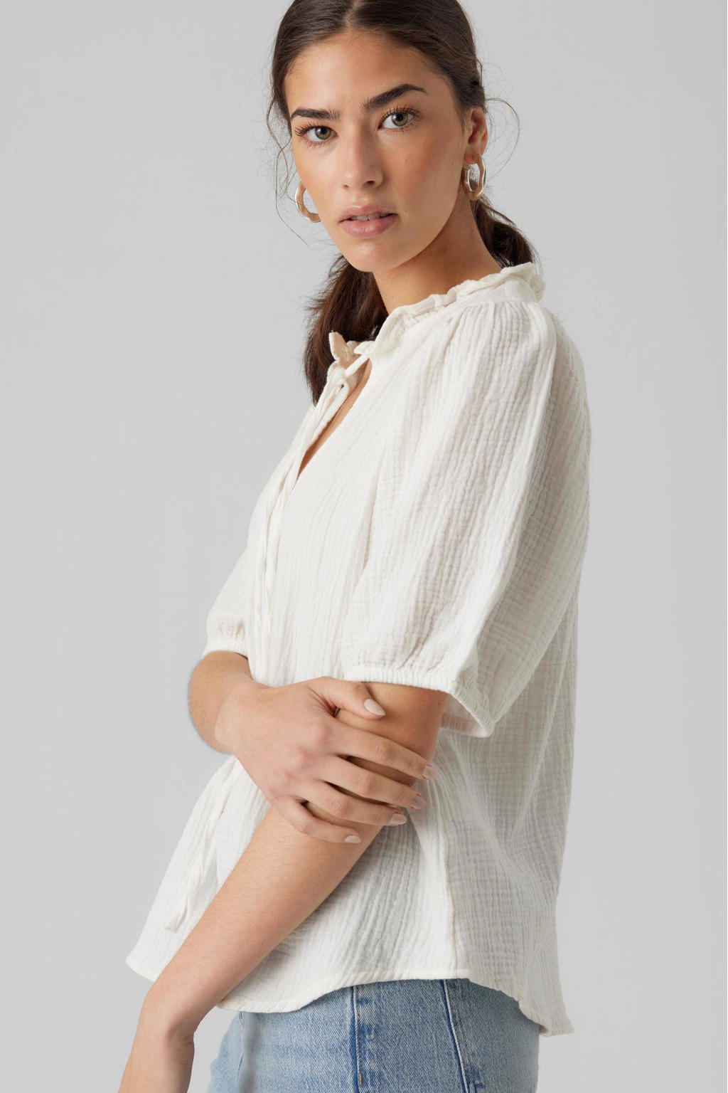 VERO MODA top VMNATALI met ruches wit | wehkamp