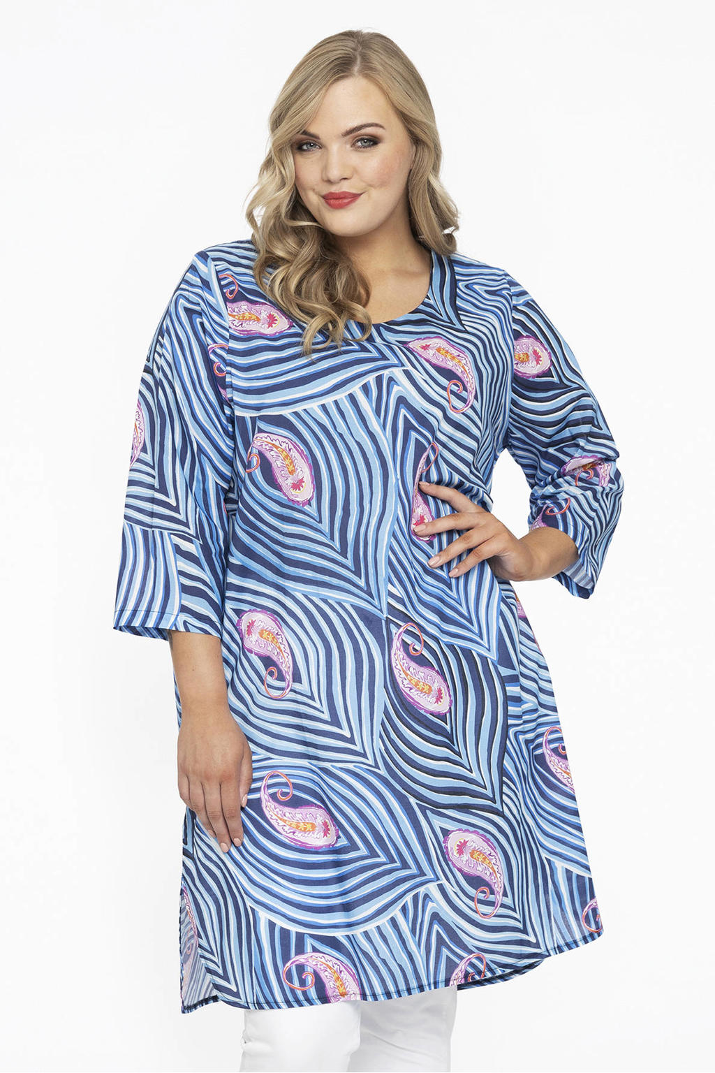 YOEK tuniek met all over print blauw/roze | wehkamp