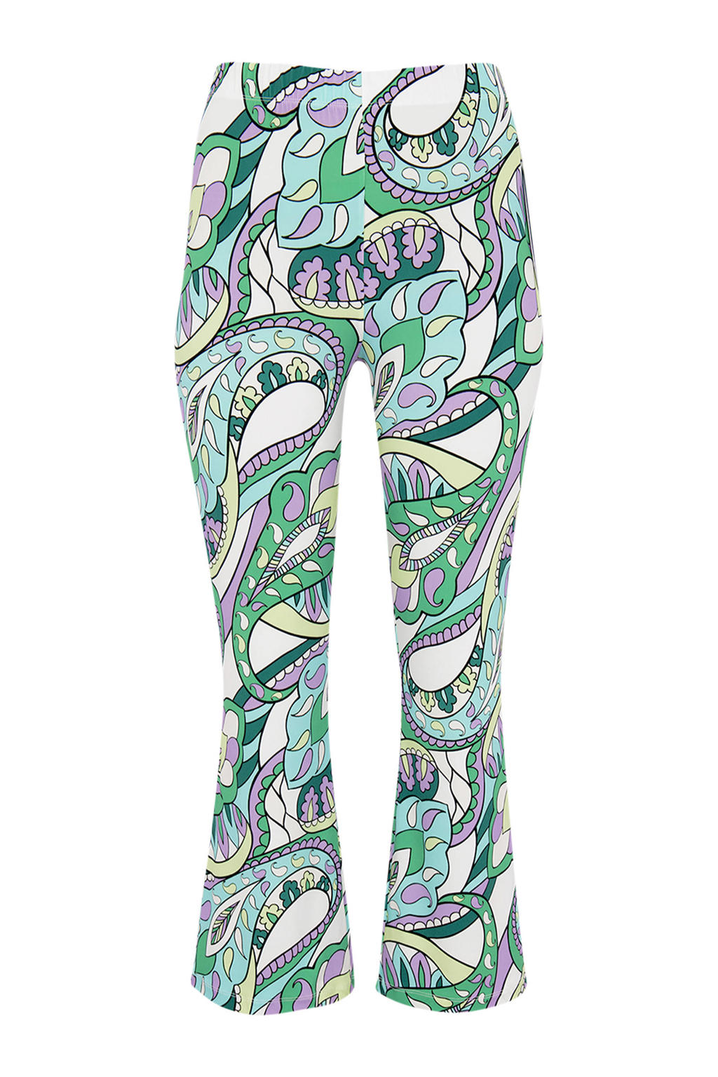 Yoek bootcut broek van travelstof met paisleyprint wit/groen/lila | wehkamp