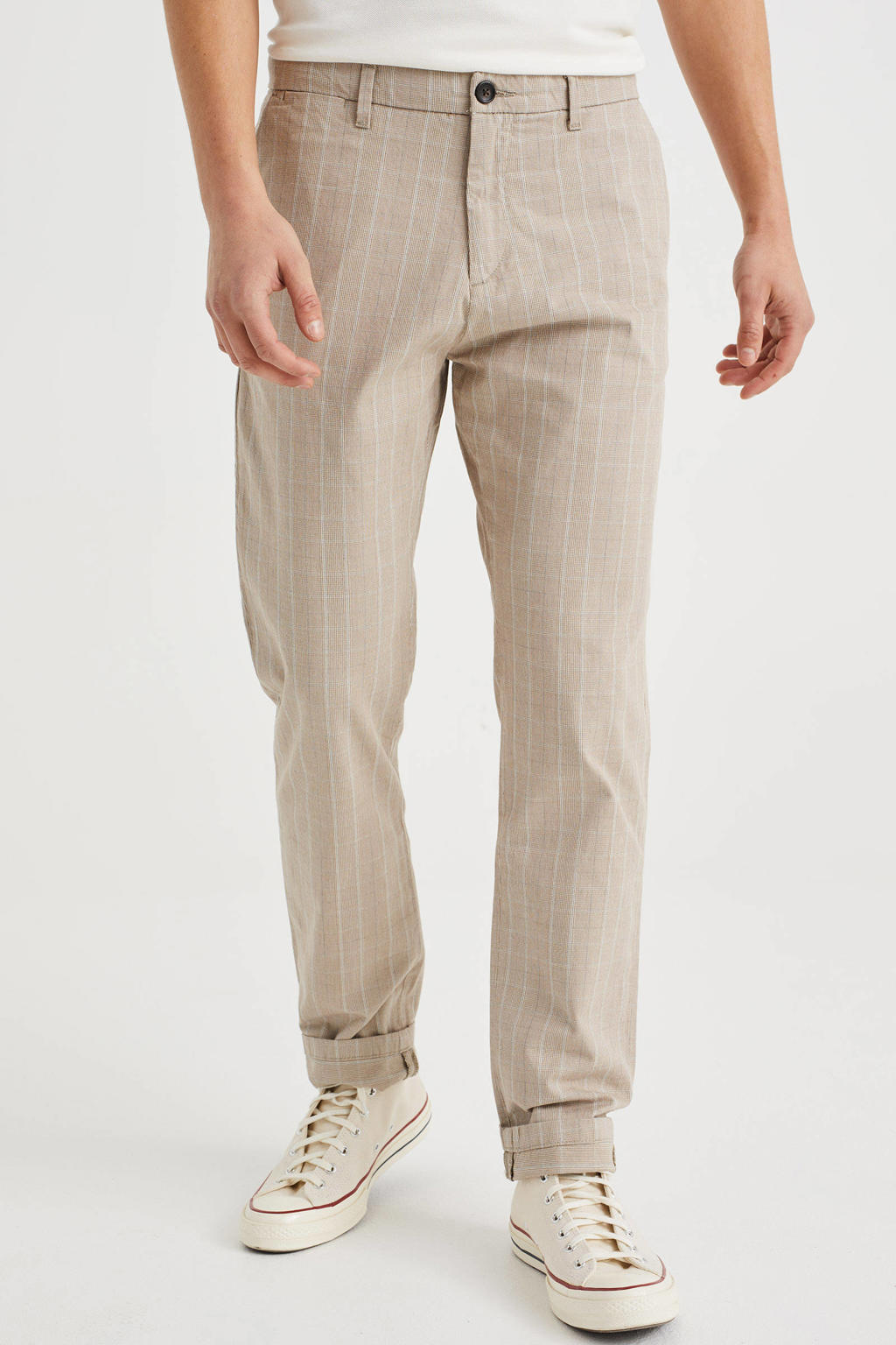 WE Fashion gestreepte slim fit broek faded teak | wehkamp