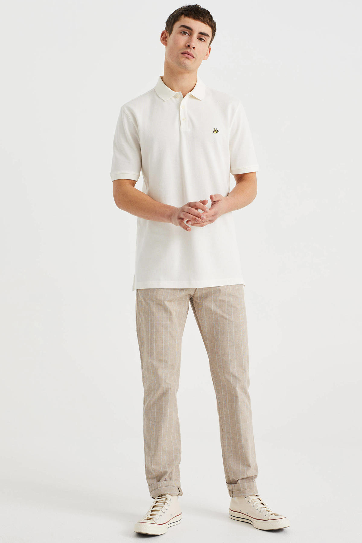 WE Fashion gestreepte slim fit broek faded teak | wehkamp