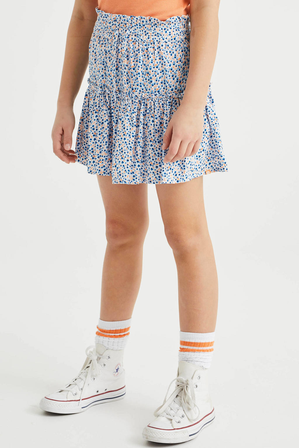 WE Fashion rok met all over print blauw/wit/oranje | wehkamp