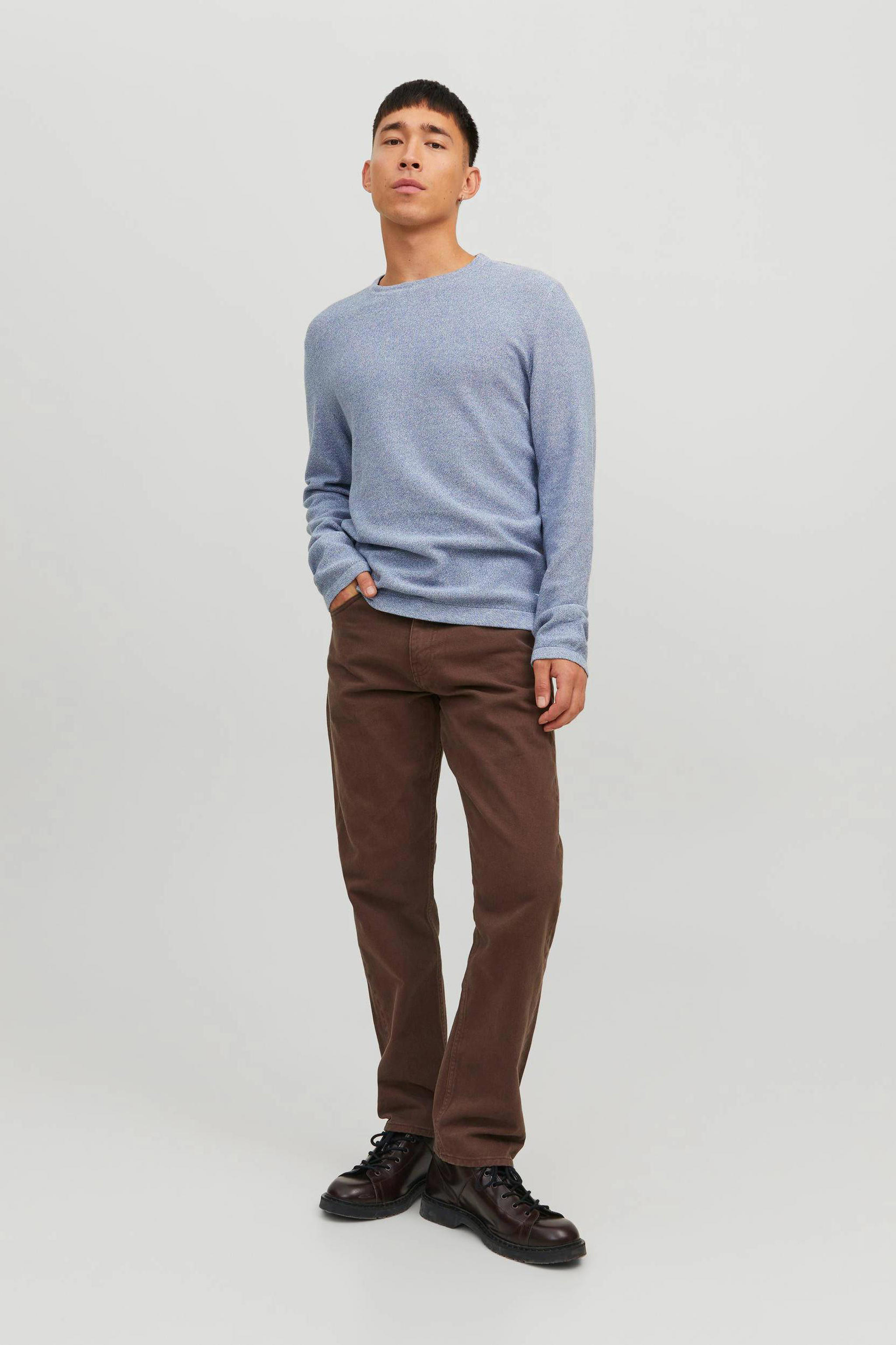 JACK & JONES ESSENTIALS gemêleerde longsleeve vintage indigo | wehkamp