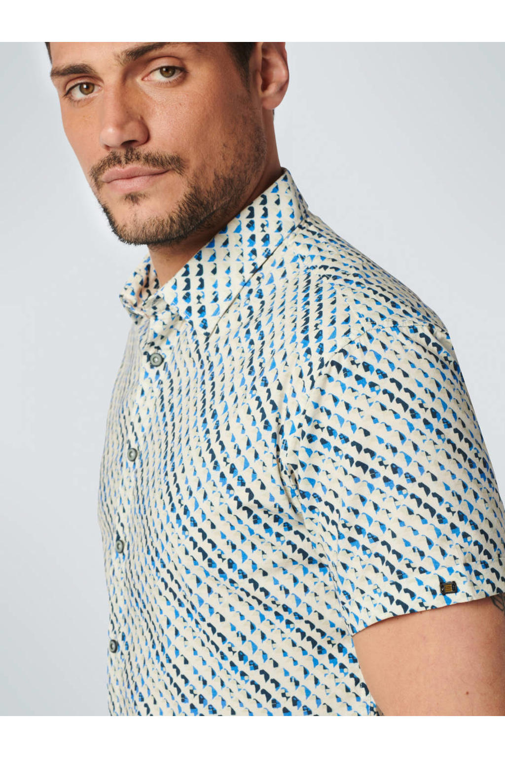 No Excess regular fit overhemd met all over print washed blue | wehkamp