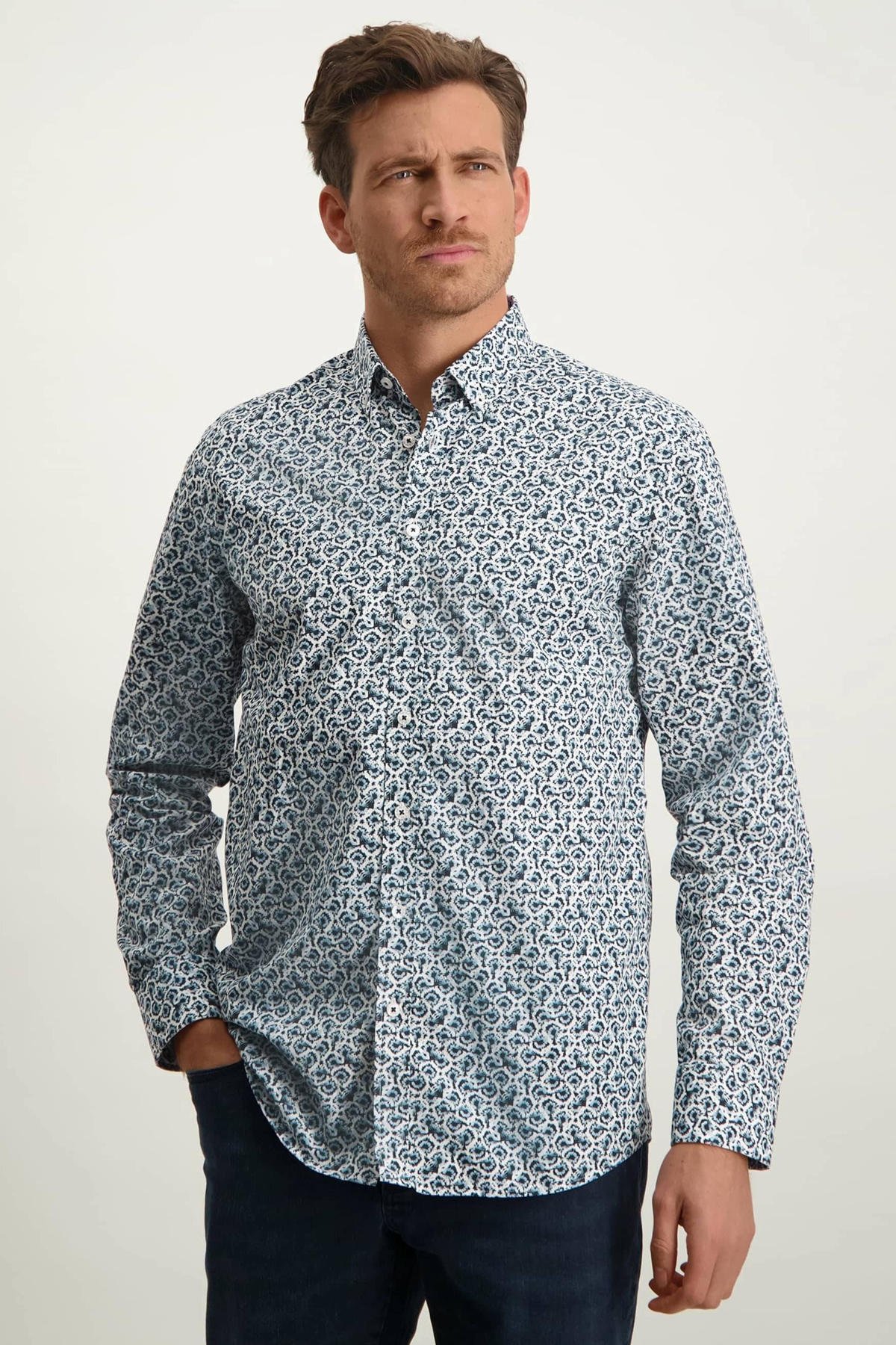 State of Art regular fit overhemd met all over print wit/middenblauw ...