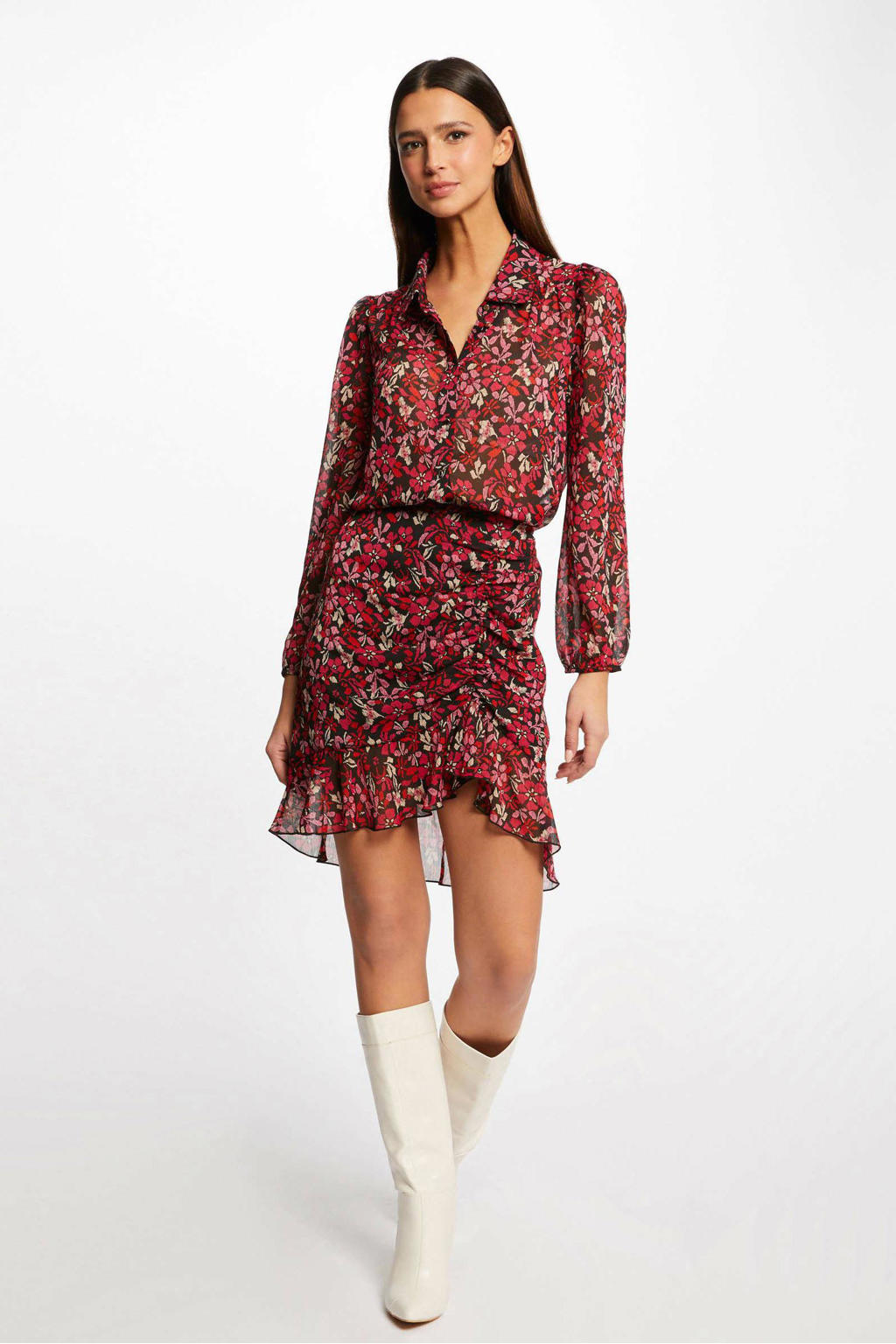 Morgan gebloemde semi-transparante mini rok zwart/ fuchsia | wehkamp